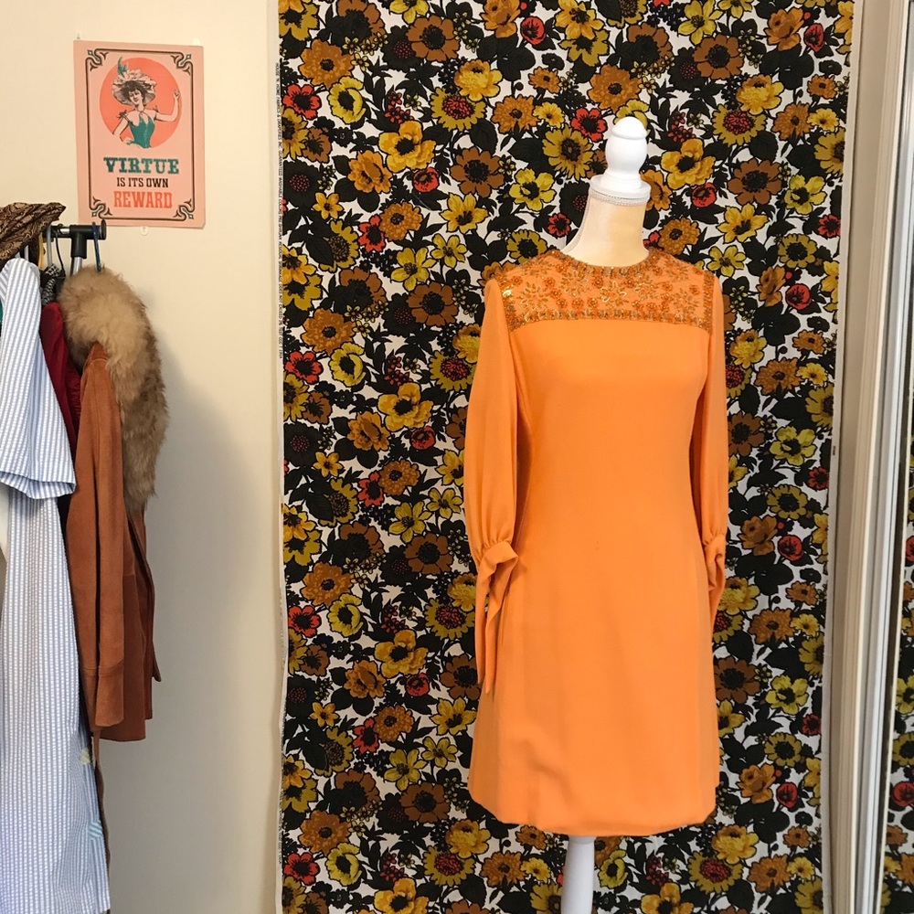 *Rare* 1960s Dynasty Orange Mod Sequined Dress - Gem